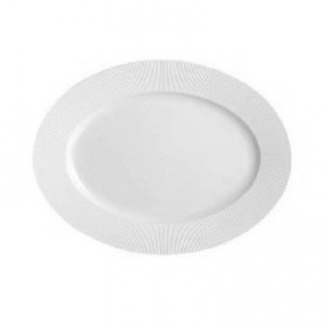 Assiette ovale 29 x 22cm en porcelaine blanche reliefs lignes droites ...