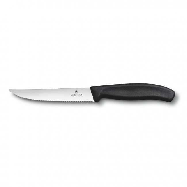 couteau a steak lame dentee 12cm manche synthetique noir - swissclassic ...